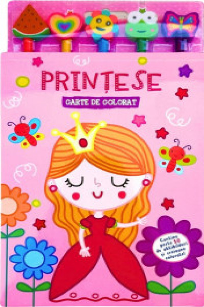 Printese carte de colorat cu 5 creioane cu radiere | Carte